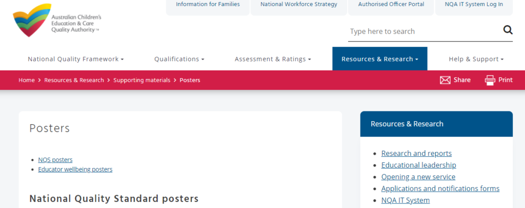 ACECQA – Quality area posters – Early Education Leaders Peer Network