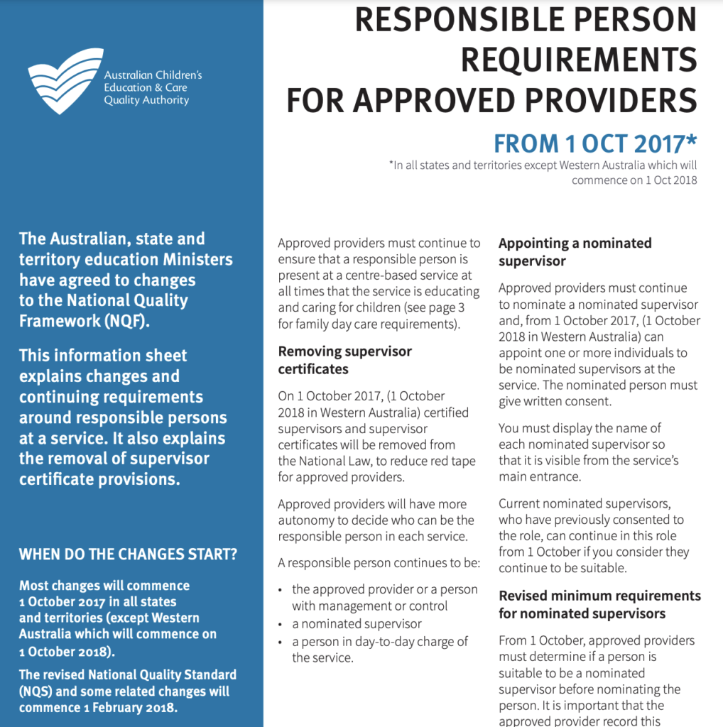 ACECQA – Responsible person requirements for approved providers from 1 ...