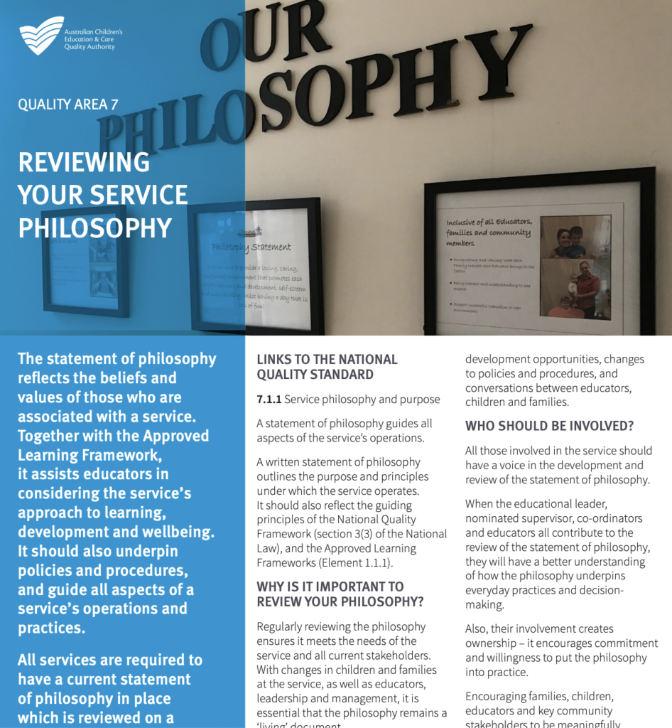 ACECQA Information sheet – QA7 Reviewing your service philosophy ...