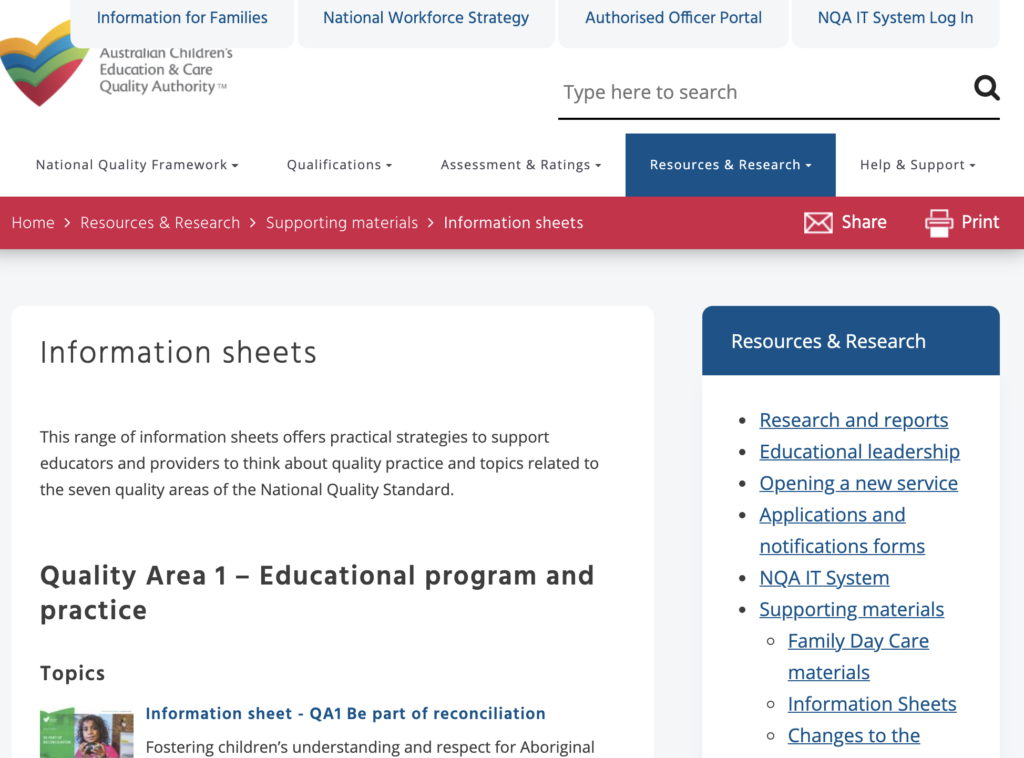 ACECQA information Sheets – Early Education Leaders Peer Network