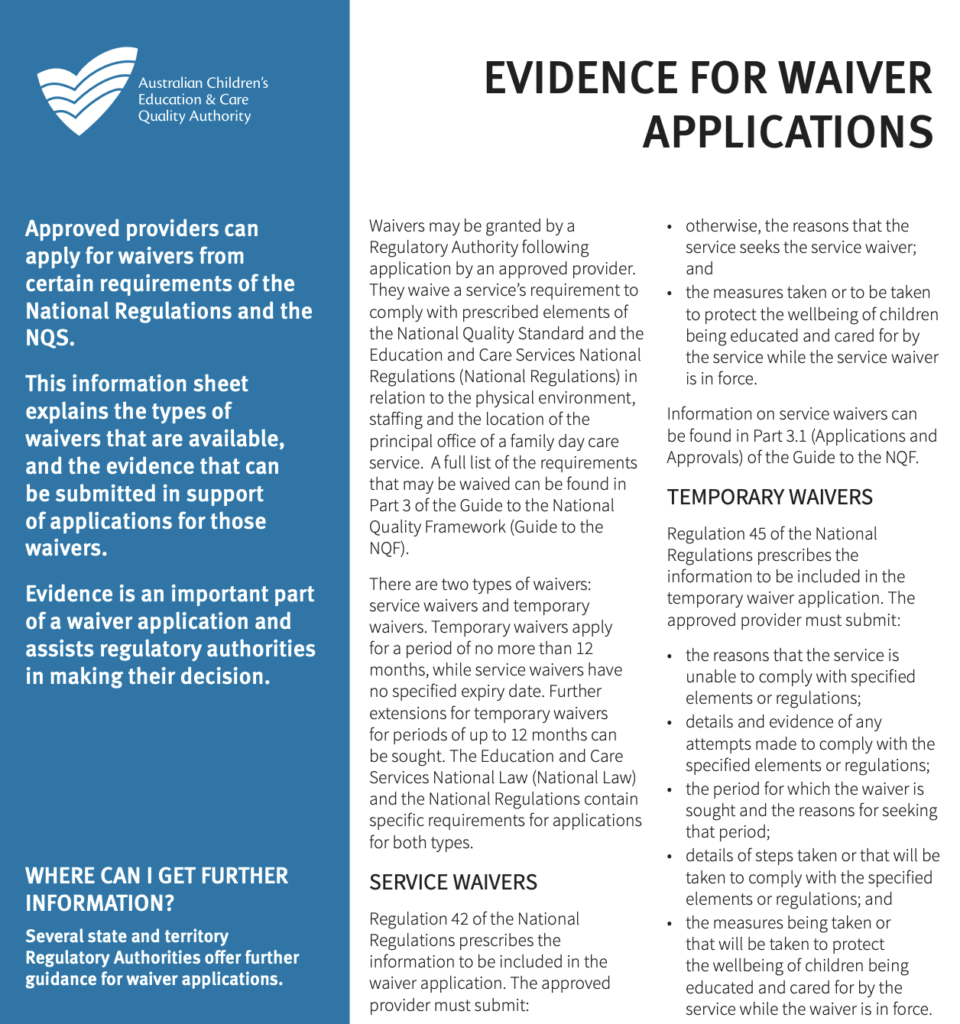 ACECQA Information sheet – Evidence for waiver applications – Early ...
