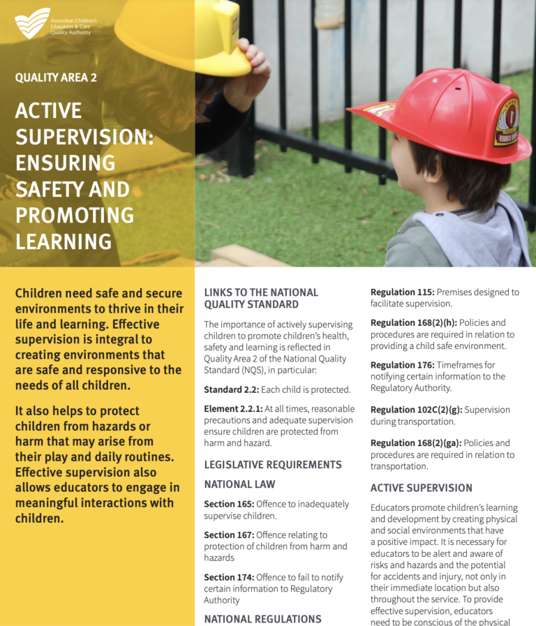 ACECQA Information sheet – QA2 Active supervision: Ensuring safety and ...