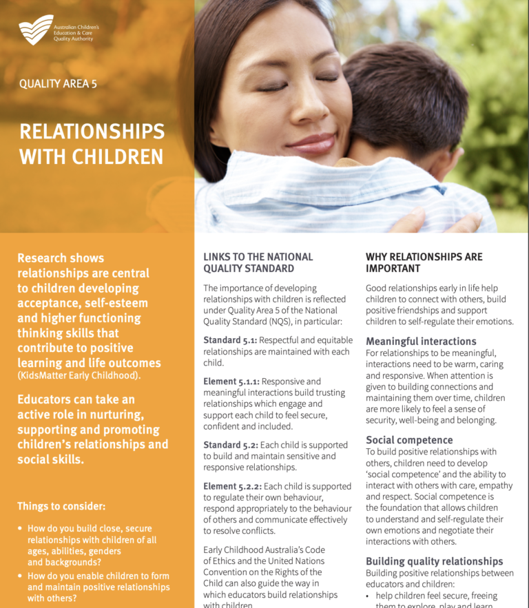 ACECQA Information sheet – QA5 Relationships with children – Early ...