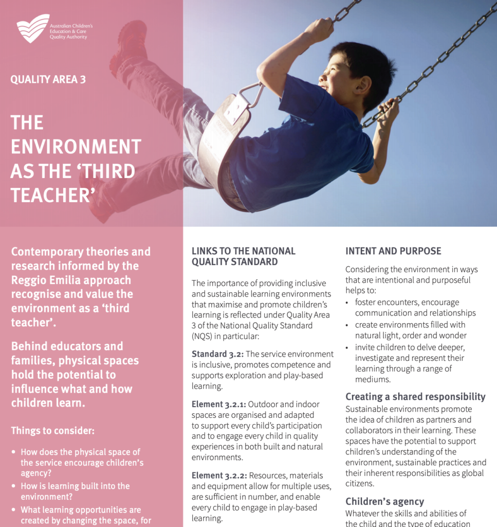 ACECQA Information sheet – QA3 The environment as ‘The Third Teacher ...