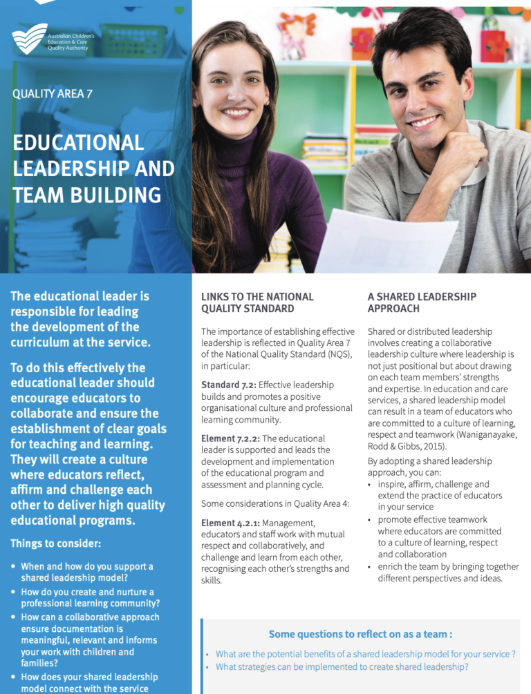 ACECQA Information sheet – QA7 Educational leadership and team building ...