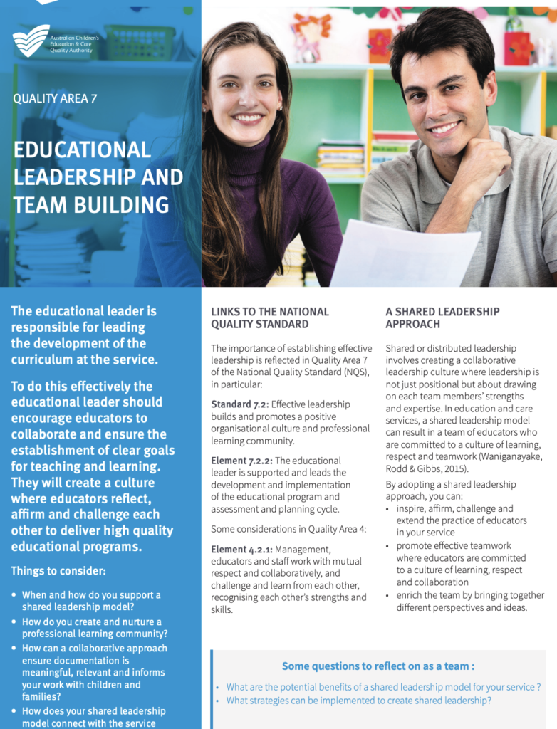 ACECQA Information sheet – QA7 Educational leadership and team building ...