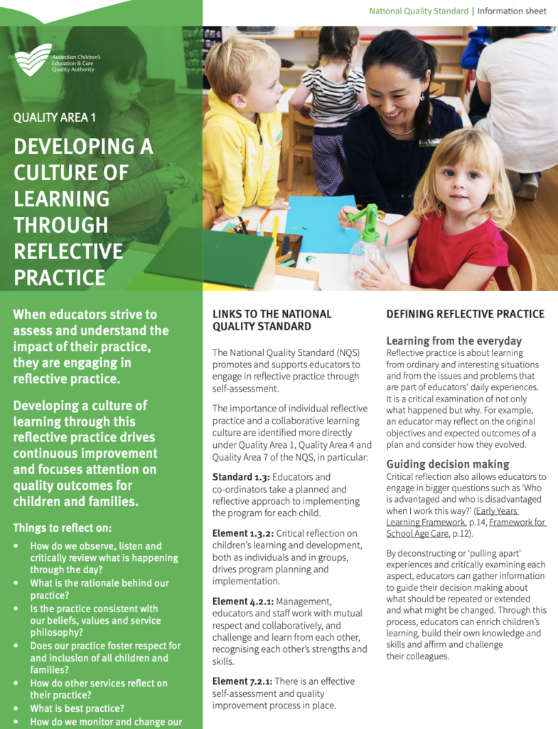 ACECQA Information sheet – QA1 Developing a culture of learning through ...