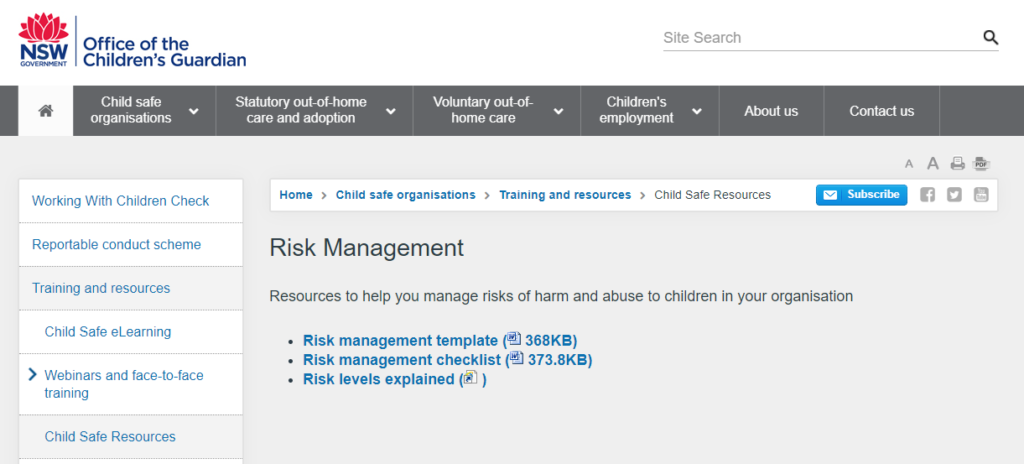 Office of the Children’s Guardian – Child Safe Resources – Risk ...