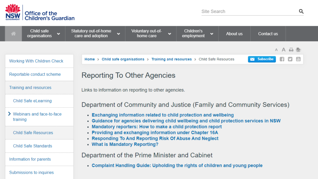 Office of the Children’s Guardian – Child Safe Resources – Reporting to ...